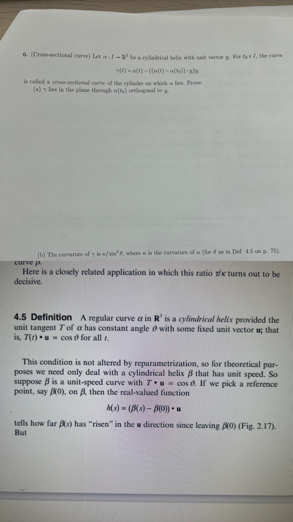 Solved (Cross-sectional curve) ﻿Let α:I→R3 ﻿be a cylindrical | Chegg.com