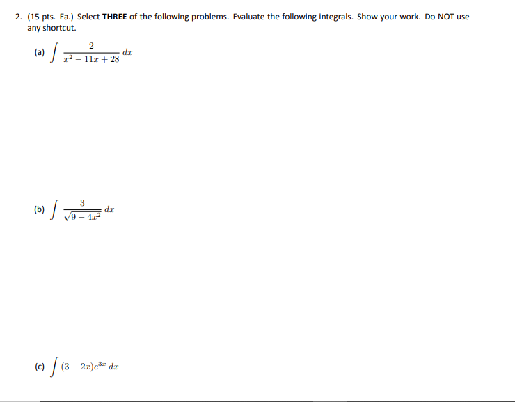 Solved 2. (15 pts. Ea.) Select THREE of the following | Chegg.com