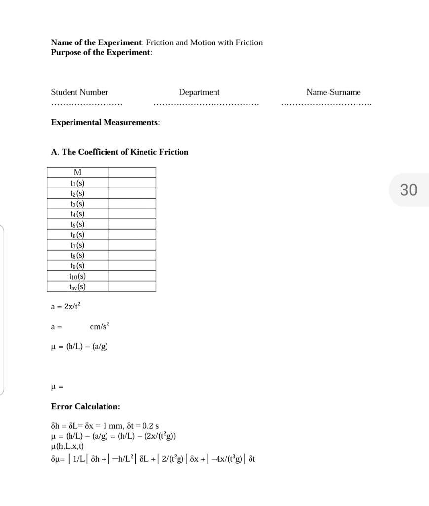 Solved PHYSICS-I LABORATORY M-4 FRICTION AND MOTION WITH | Chegg.com