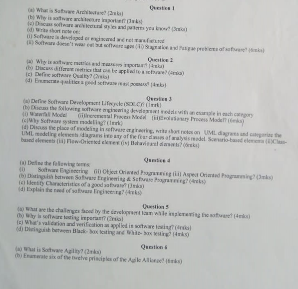 Solved (a) What is Software Architecture? (2mks) Question 1 | Chegg.com