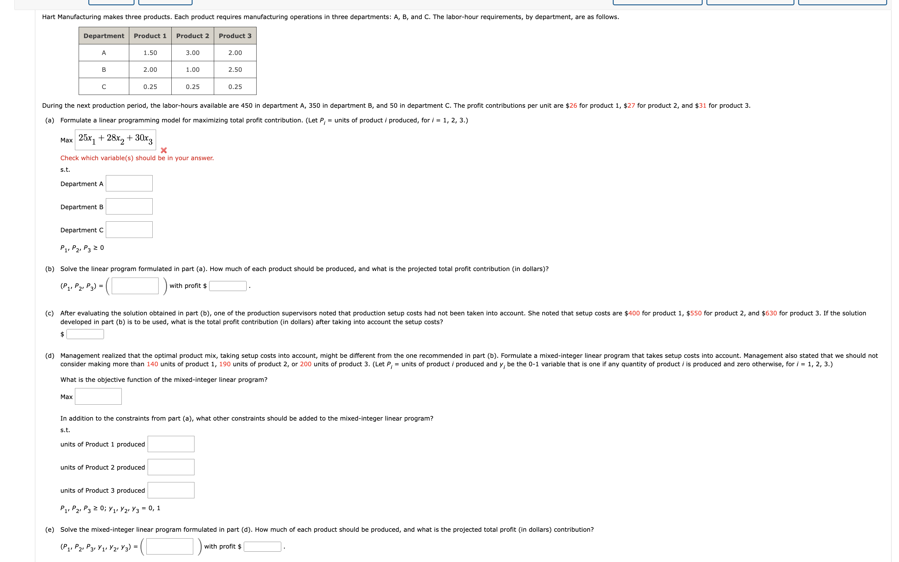 Solved Pi= ﻿units of ﻿product i produced, for | Chegg.com