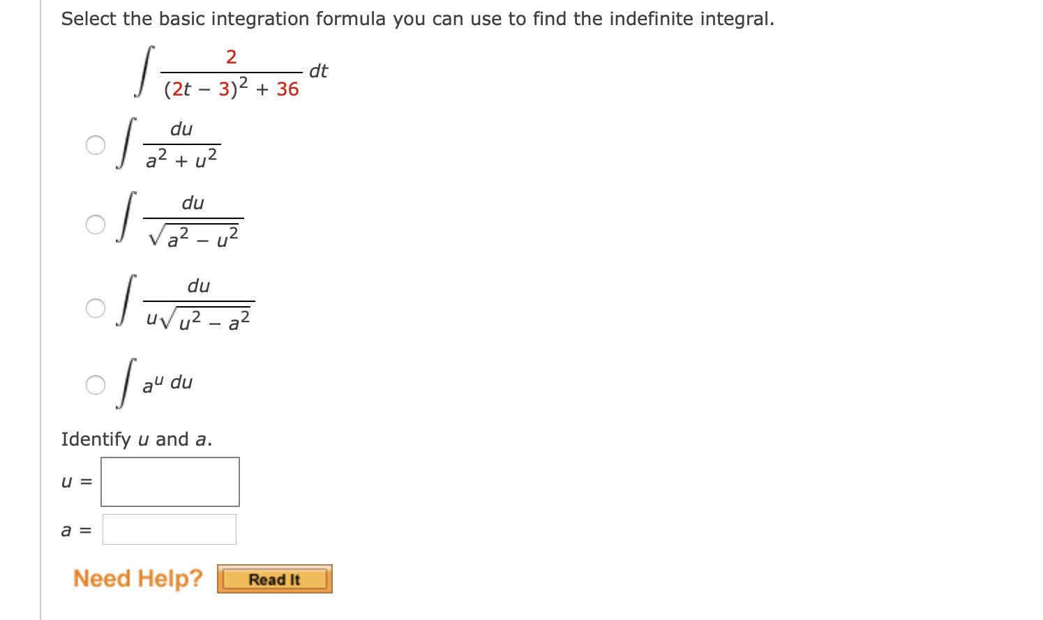 Solved Select the basic integration formula you can use to | Chegg.com