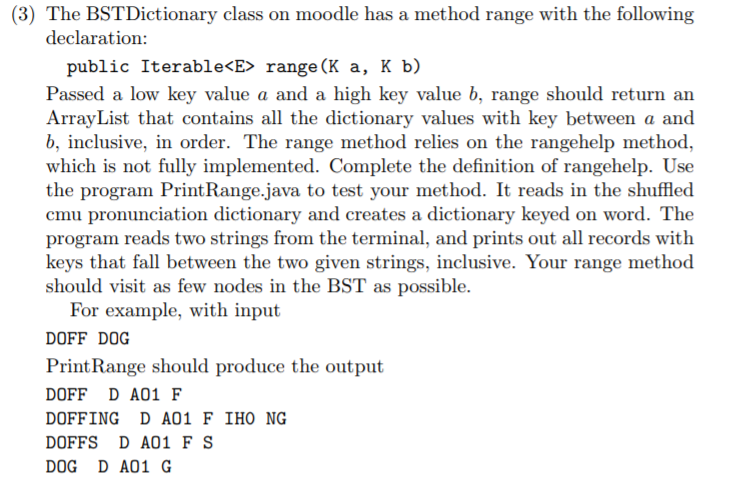 (3) The BSTDictionary class on moodle has a method | Chegg.com
