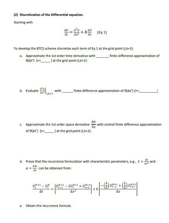 Numerical Methods PDE-BTCS Cass Exercise. | Chegg.com
