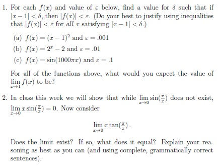 Solved 1. For each f(I) and value of below, find a value for | Chegg.com