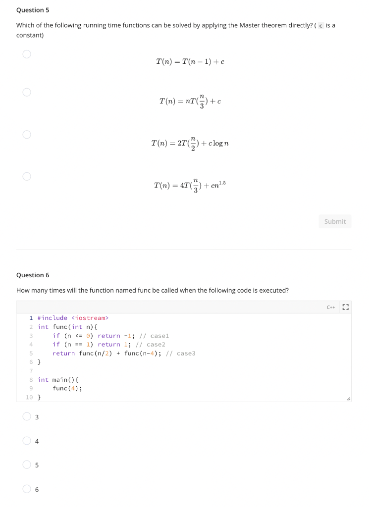 Solved Question 5 Which of the following running time | Chegg.com