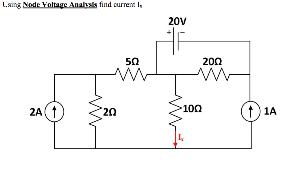 Solved Using Node Voltage Analysis find current I 5Ω 20Ω 2A | Chegg.com