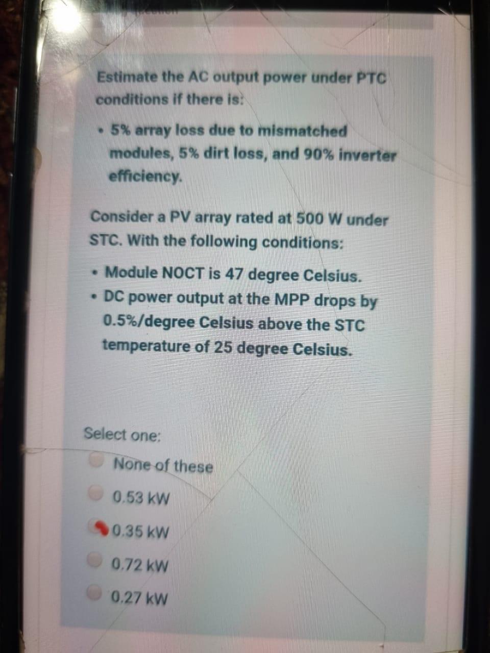 Solved Estimate the AC output power under PTC conditions if | Chegg.com