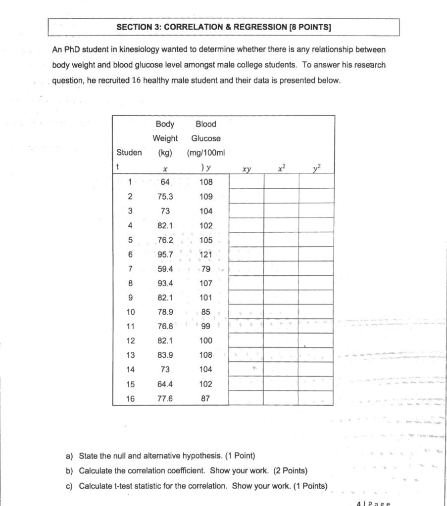 Solved SECTION 3: CORRELATION & REGRESSION [8 POINTS] An PhD | Chegg.com