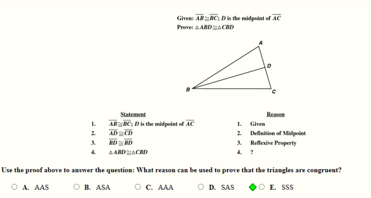 Solved Given Ab Bc D Is The Midpoint Of Ac Prove A Abda