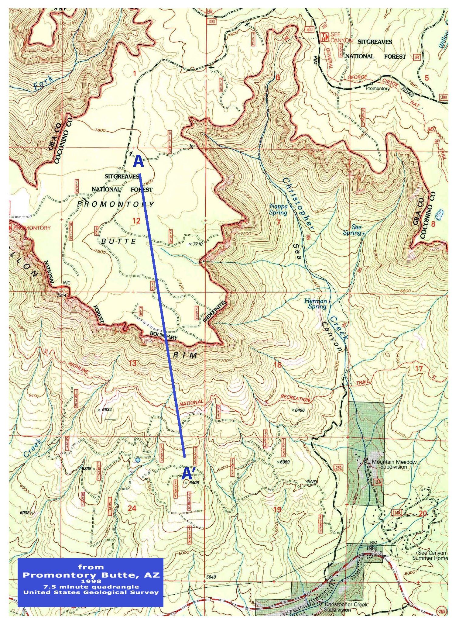 Solved Draw a topographic profile along line A-A’ using the | Chegg.com