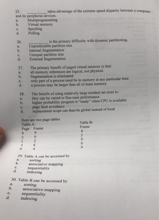 Solved 25. and its peripheral devices. a. Multiprogramming | Chegg.com