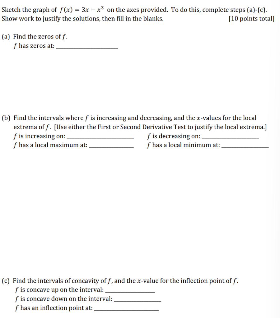 Solved Sketch the graph of f(x)=3x−x3 on the axes provided. | Chegg.com