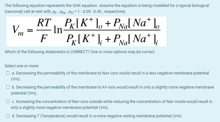 Solved The following equation represents the GHK equation. | Chegg.com