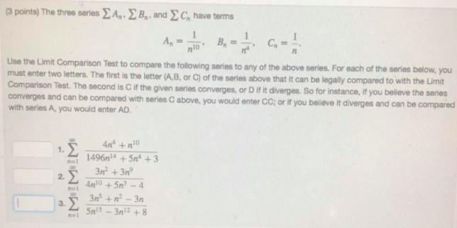 Solved (3 points) The three series A, B and have terms A. - | Chegg.com