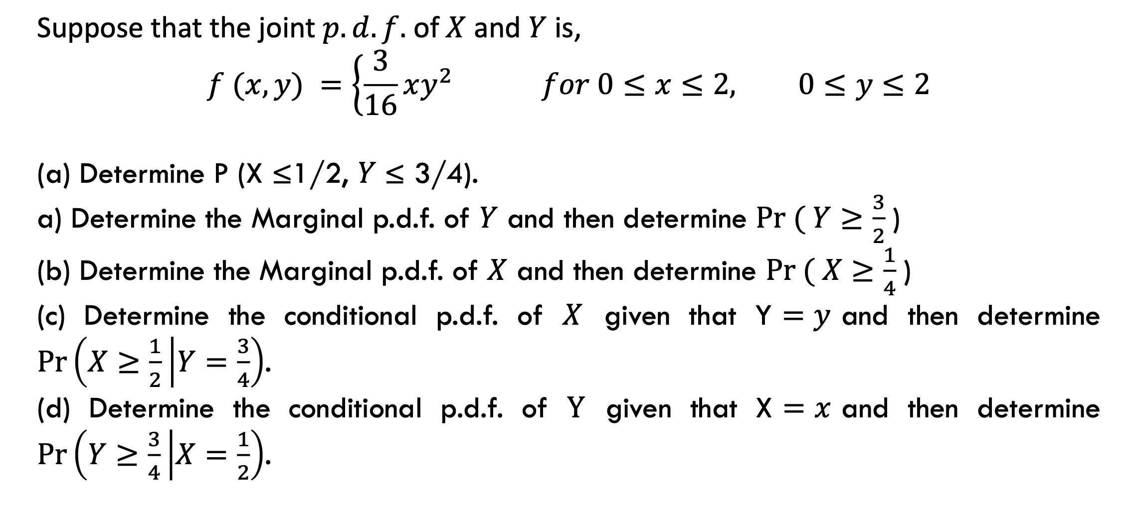 Solved Suppose that the joint p.d.f. ﻿of x ﻿and Y | Chegg.com