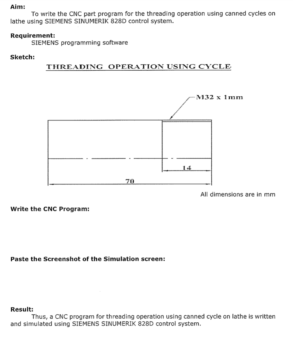 Aim: To write the CNC part program for the threading | Chegg.com