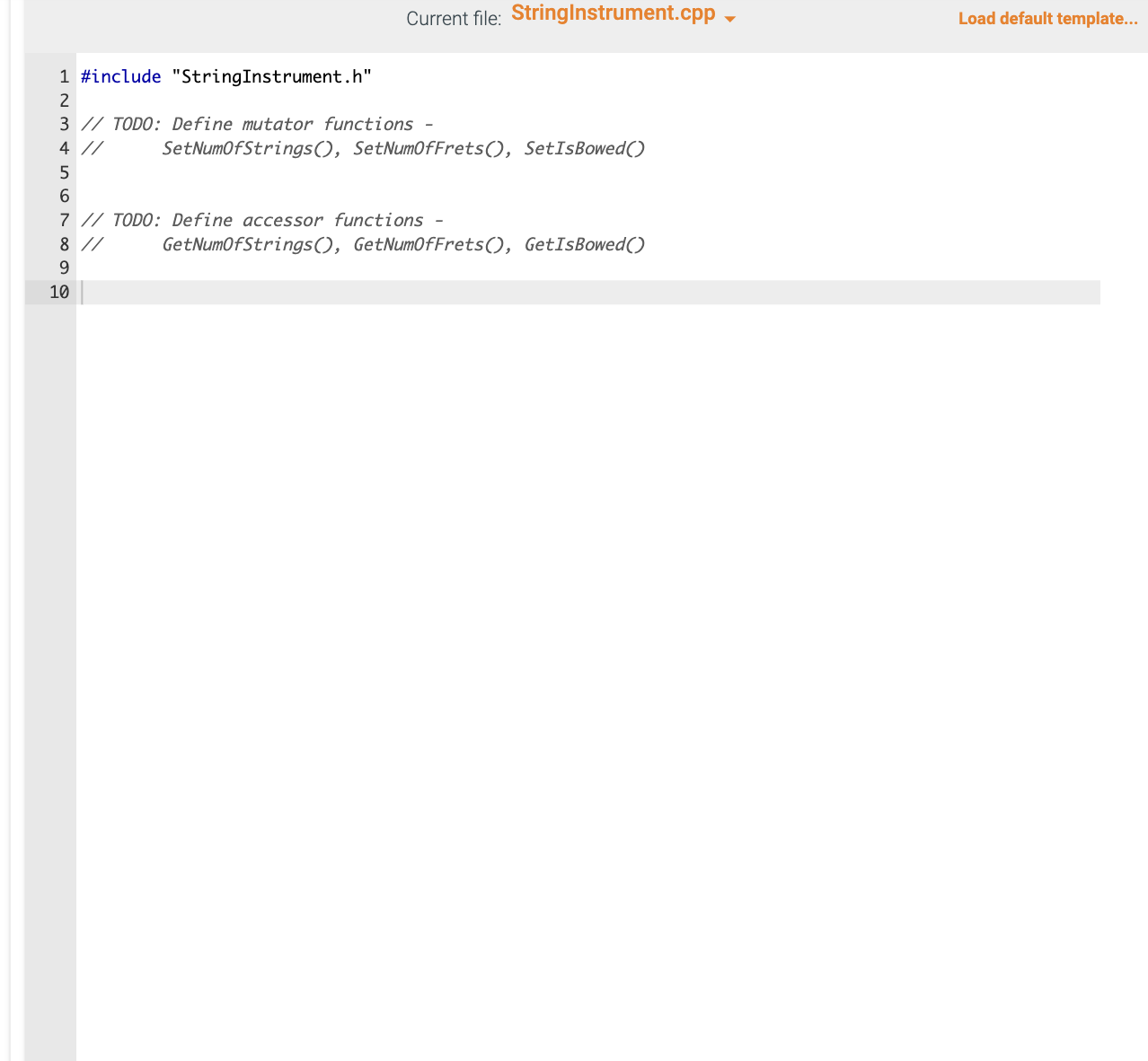 Solved 1 \#include "StringInstrument.h" 2 3 // TODO: Define | Chegg.com