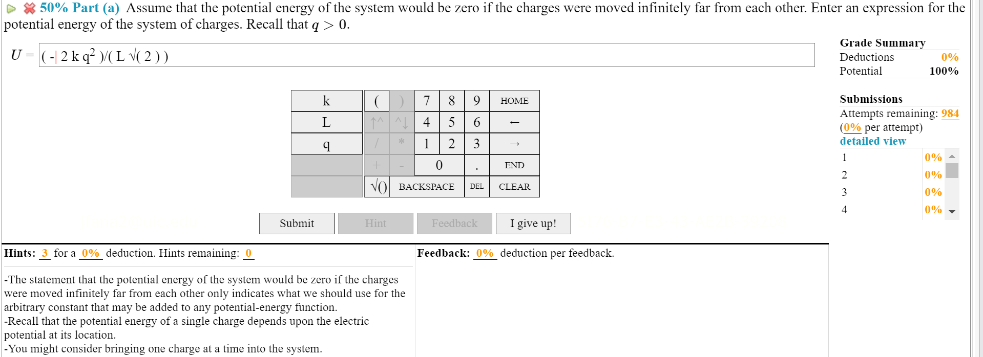 Solved (7\%) Problem 3: A collection of electric charges has | Chegg.com