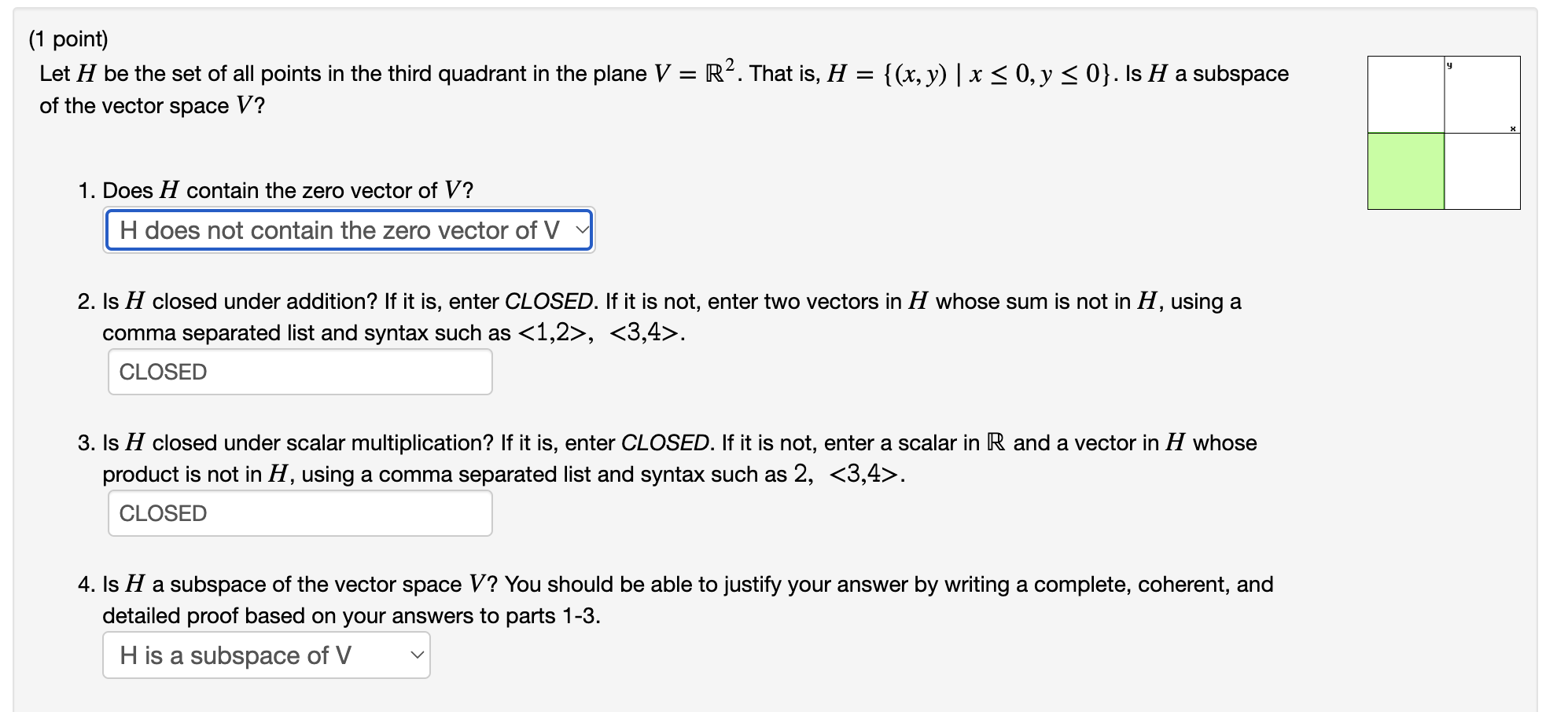 Solved (1 point) Let H be the set of all points in the third | Chegg.com