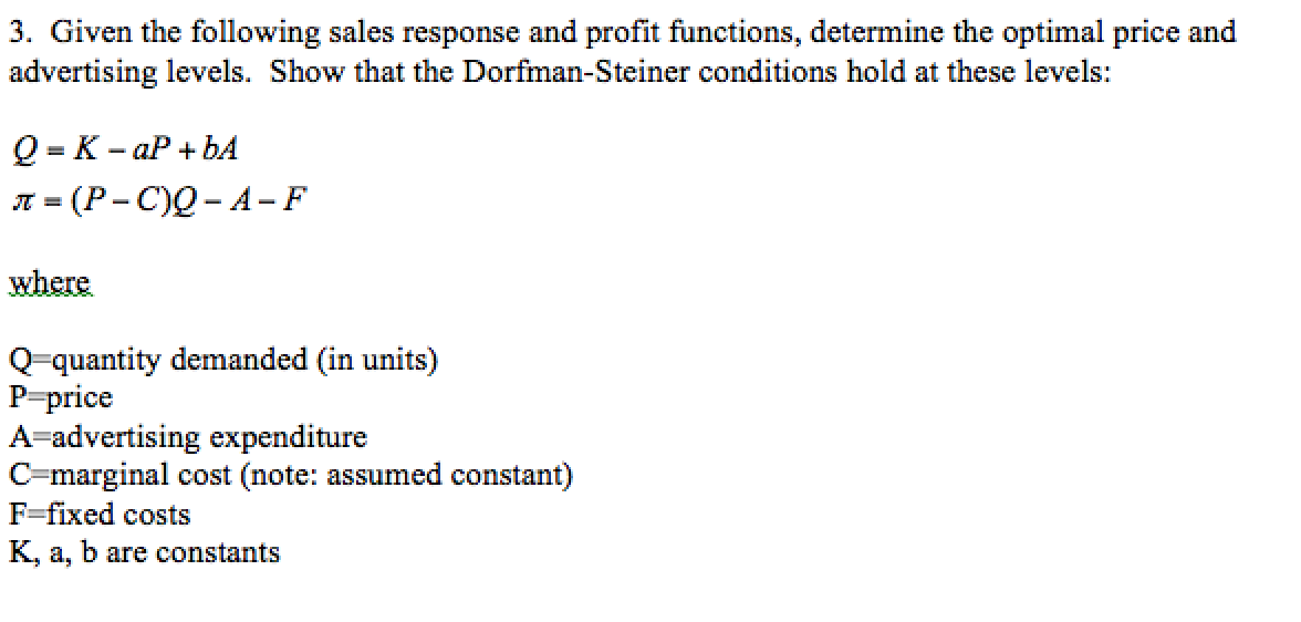Solved 3. Given the following sales response and profit | Chegg.com