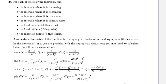 Solved a 28. For each of the following functions, find: • | Chegg.com
