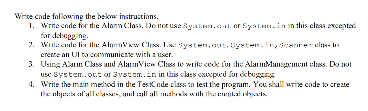 Answered Please Write In Java Implement The Following Alarm 