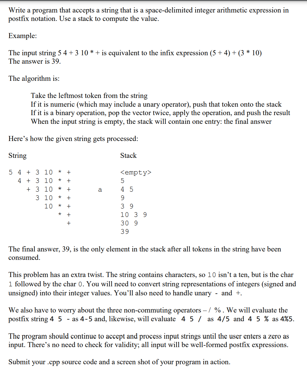 Solved Modify Your Postfix Calculator To Read Entries From A 