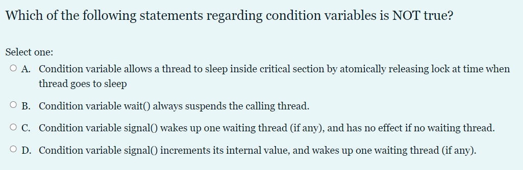 Solved Which of the following statements regarding condition | Chegg.com