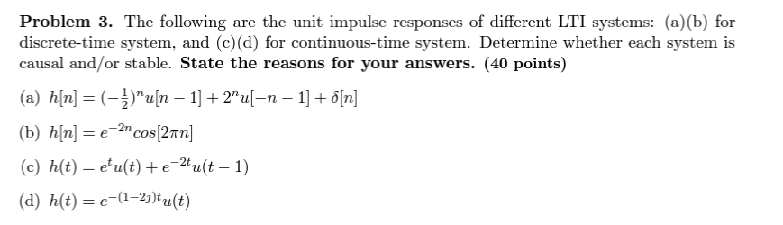 Solved Problem 3. The following are the unit impulse | Chegg.com