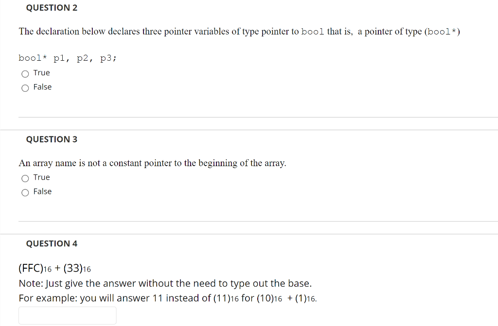 Solved QUESTION 2 The declaration below declares three | Chegg.com