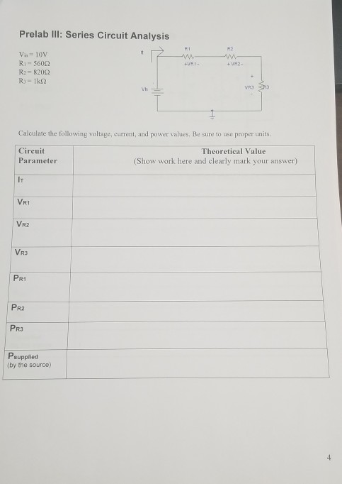 Solved Prelab III: Series Circuit Analysis R1 R2 Va= 10V | Chegg.com