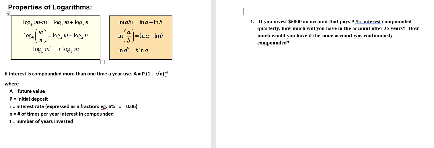 Solved Properties of Logarithms: log, (m.n) = log, m+ log, n | Chegg.com