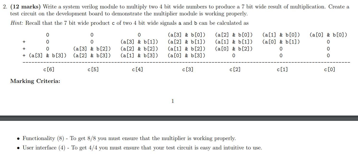 Solved 2 12 Marks Write A System Verilog Module To 6641