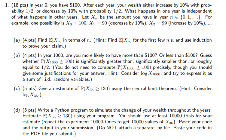 Solved 1. (18 pts) In year 0 , you have $100. After each | Chegg.com
