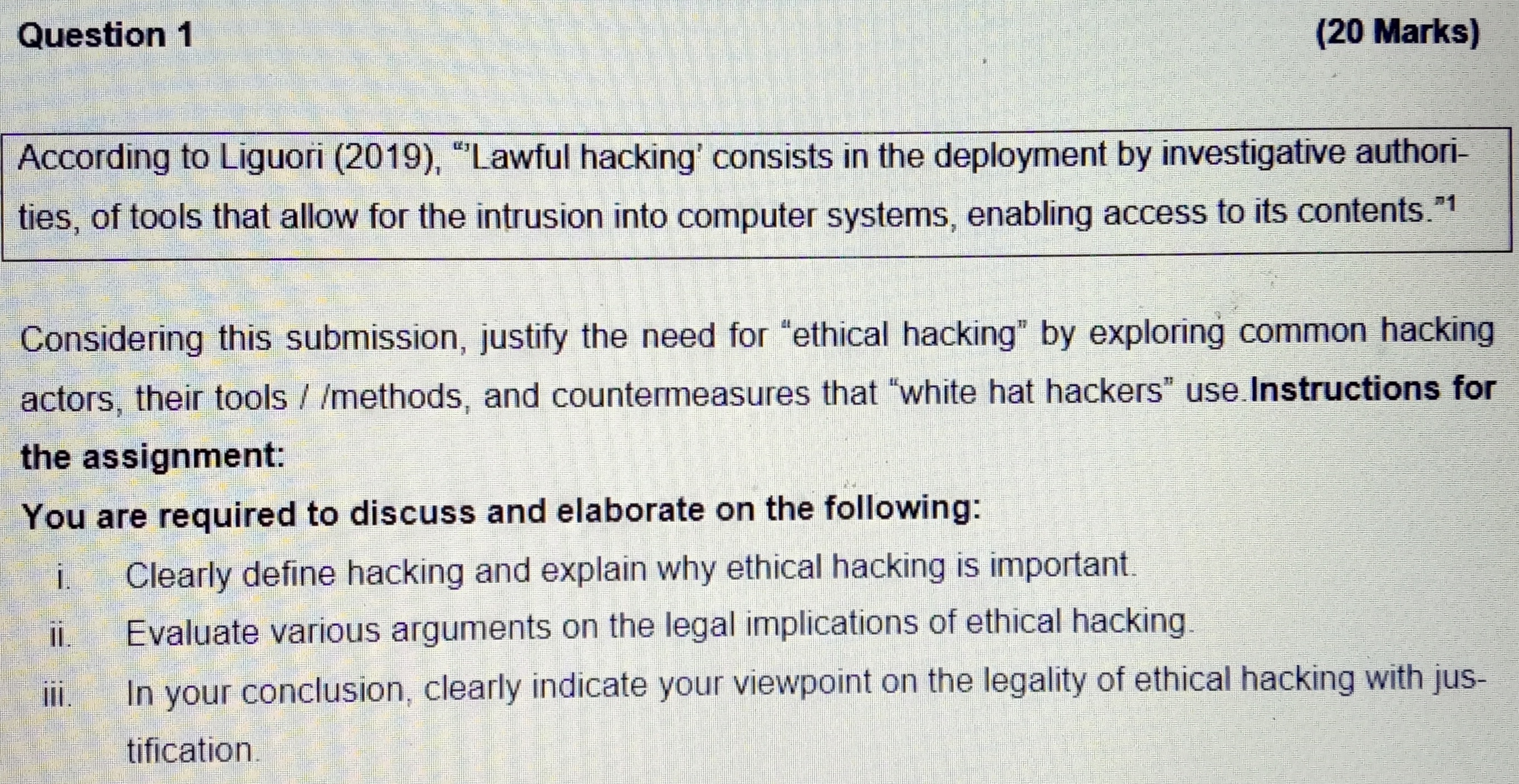 Solved According to Liguori (2019), "'Lawful hacking' | Chegg.com