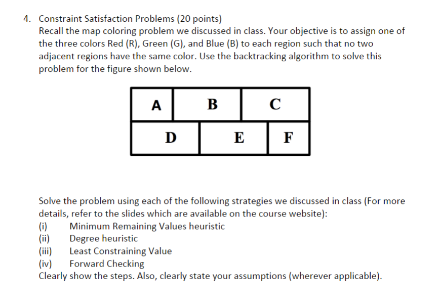 Solved Constraint Satisfaction Problems 20 Points Recall