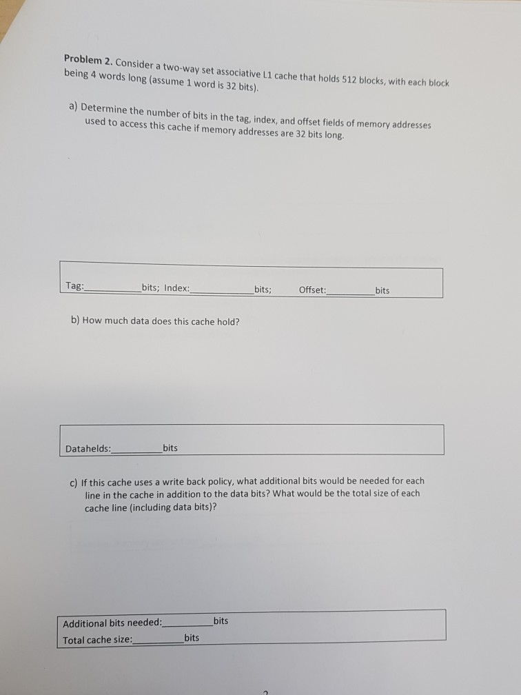 Solved Problem 2. Consider a two-way set associative L1 | Chegg.com