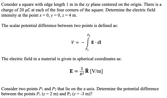 Solved Consider a square with edge length 1 m in the xy | Chegg.com