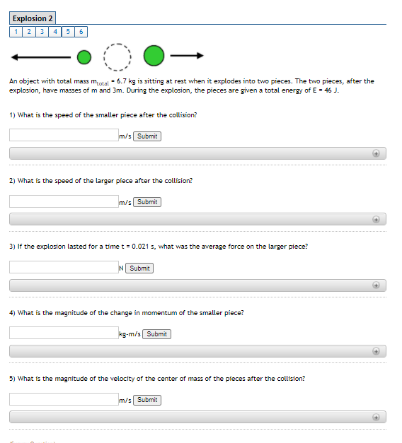 Solved Explosion 2 1 2 3 4 5 6 An object with total mass | Chegg.com