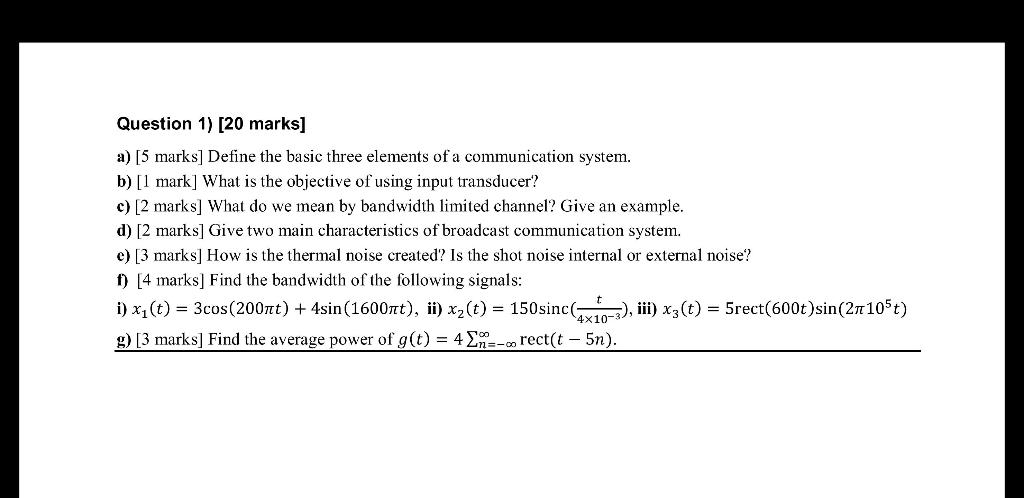 Solved Question 1) [20 marks] a) [5 marks] Define the basic | Chegg.com