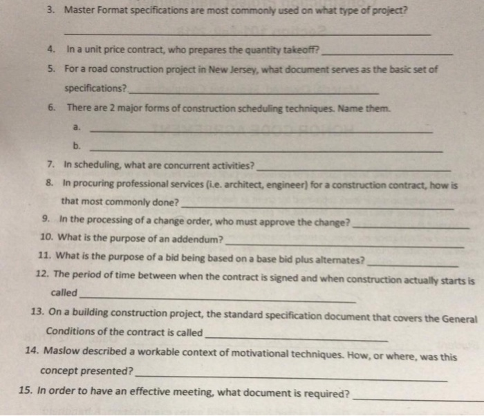 Solved 3. Master Format specifications are most commonly | Chegg.com