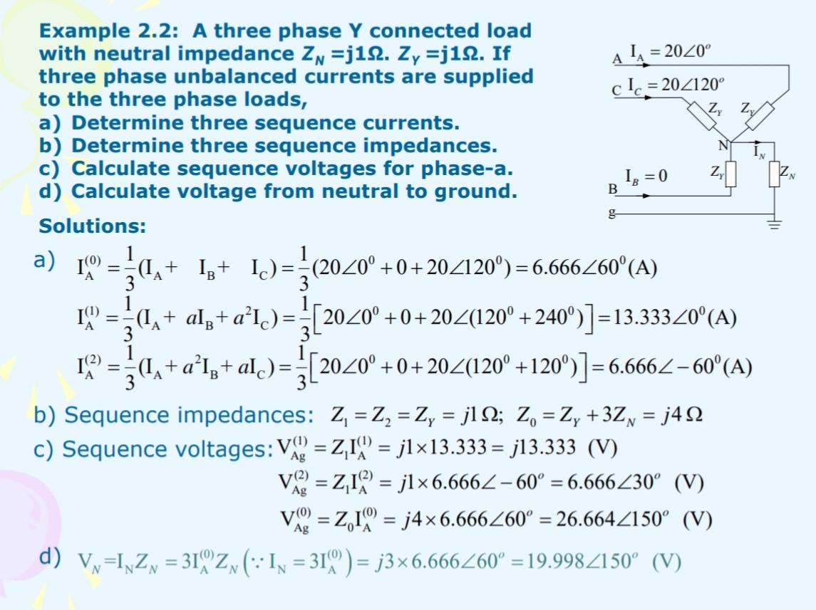 Solved Example 2.2: A three phase Y connected load with | Chegg.com