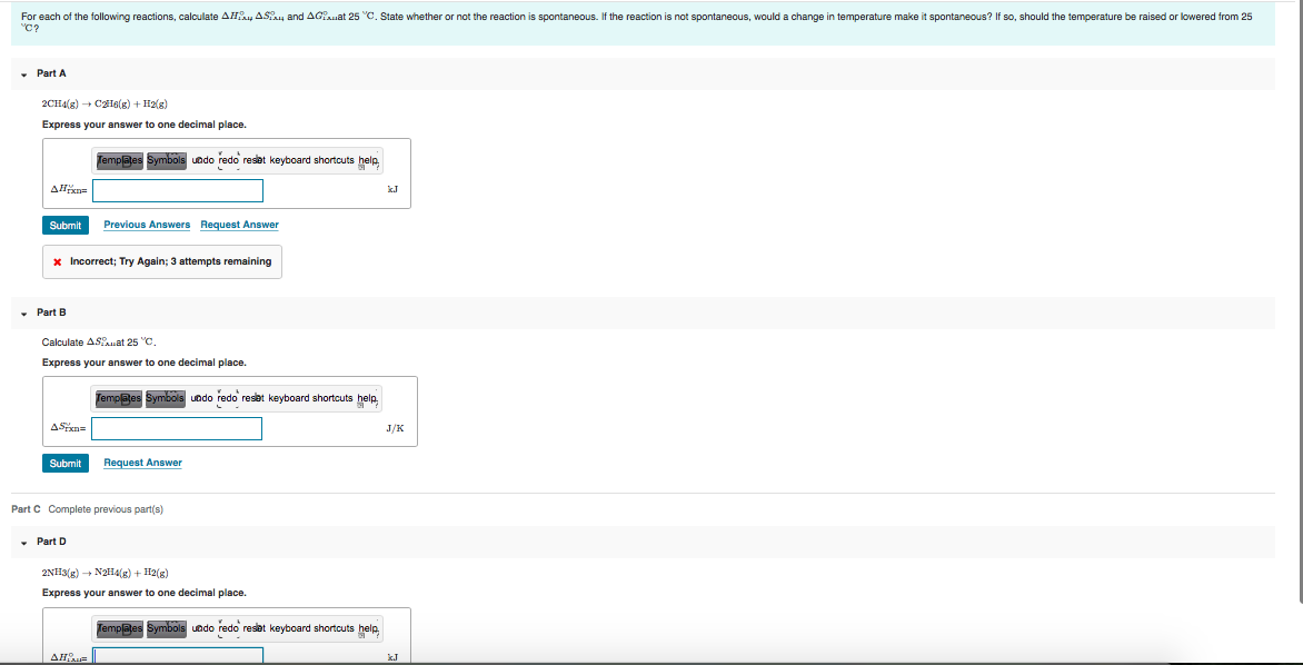 Solved For each of the following reactions, calculate AS, | Chegg.com