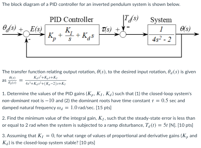 Solved The block diagram of a PID controller for an inverted | Chegg.com