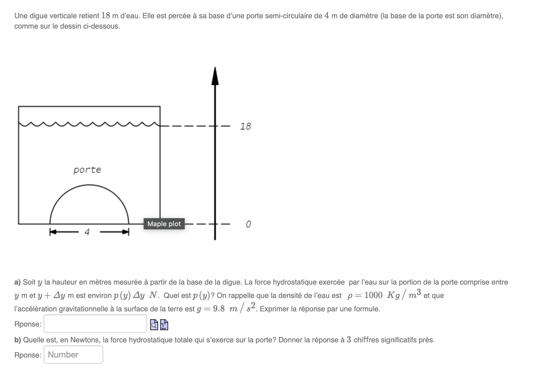 Solved Une digue verticale retient 18m ﻿d'eau. Elle est | Chegg.com
