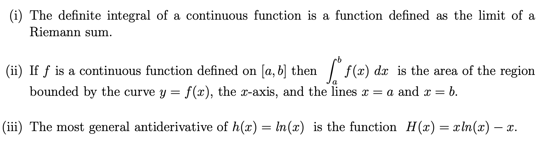 Solved (i) The definite integral of a continuous function is | Chegg.com