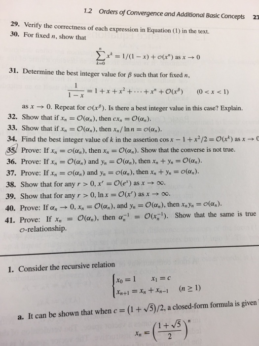 Solved 1.2 Orders of Convergence and Additional Basic | Chegg.com
