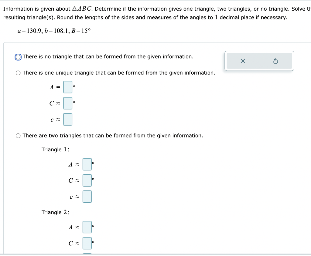 Solved Information is given about AABC. Determine if the | Chegg.com