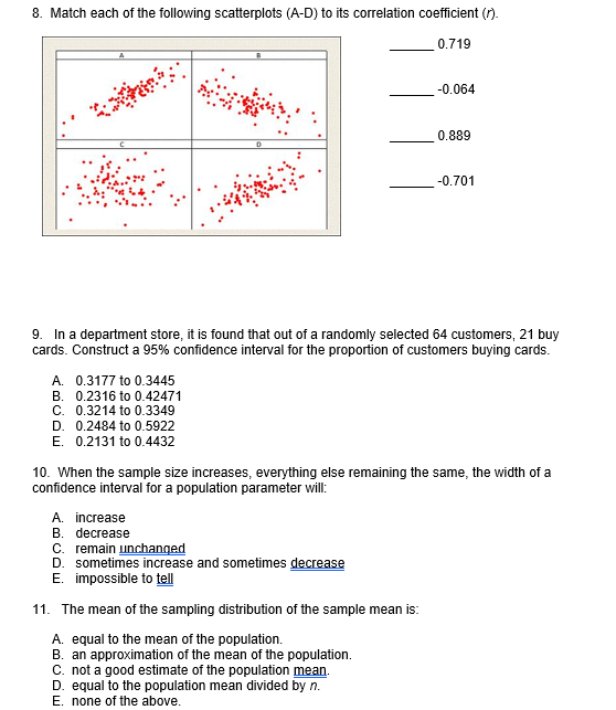 Solved 8. Match each of the following scatterplots (A-D) to | Chegg.com